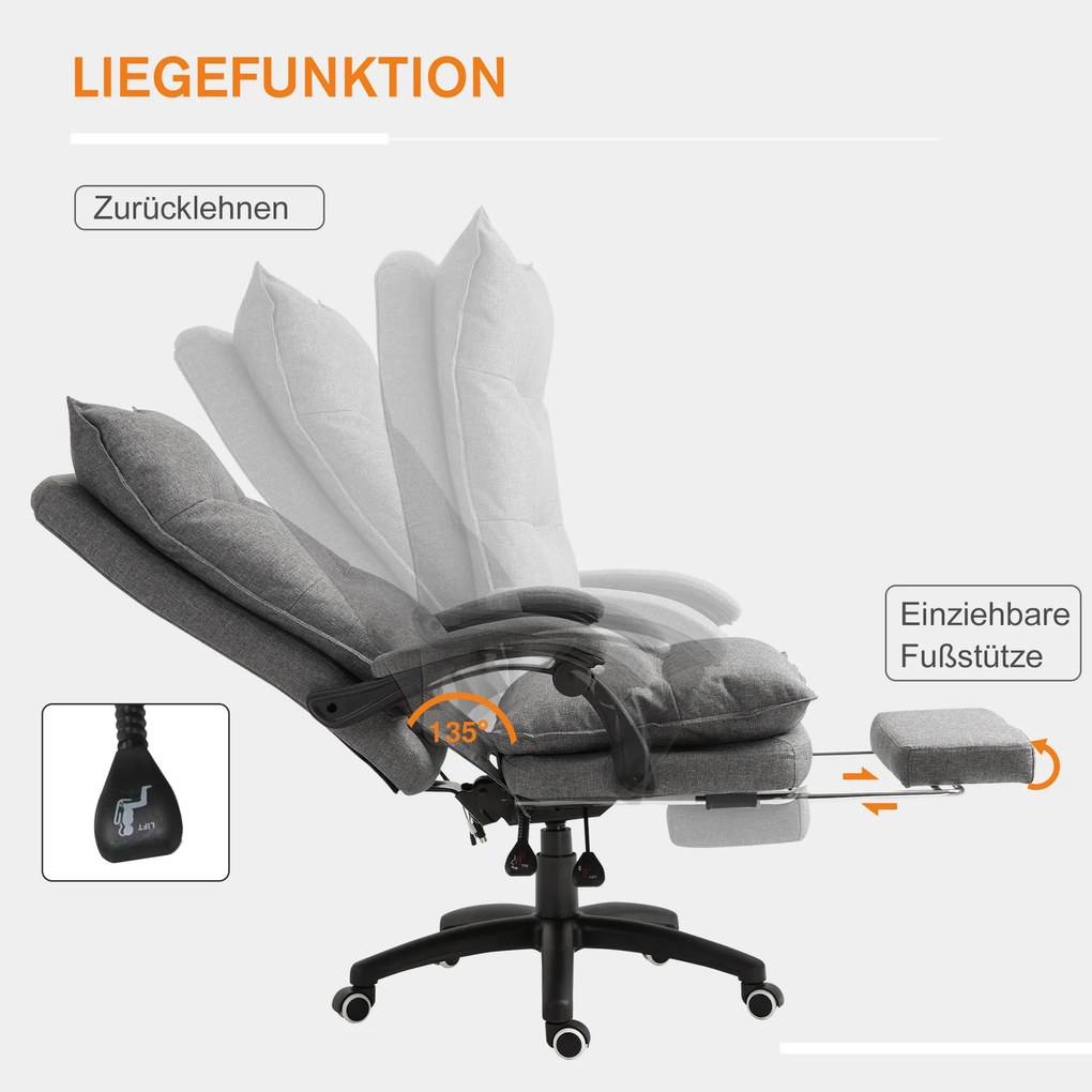 Ergonomická masážní kancelářská židle Vinsetto s výsuvnou podnožkou, výškově nastavitelná, černá pro pohodlí v kanceláři