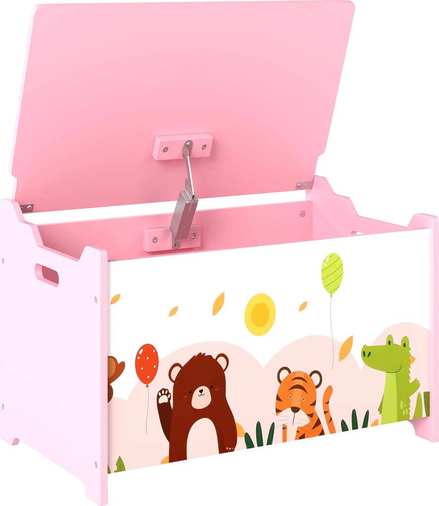 AIYAPLAY dětská truhla na hračky, úložný box, sklopné víko, motiv zvířete, 60 x 37 x 39 cm růžová