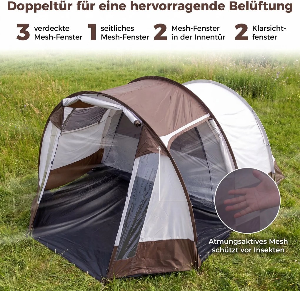 Costway Tunelový stan pro 4-6 osoby Vodotěsný s velkou předsíní a ventilačními