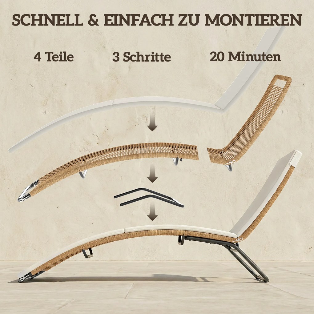 Poly ratanové lehátko Zahradní lehátko ve tvaru S s polštářem prodyšný sedák ocelový rám