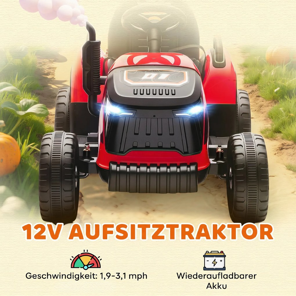 AIYAPLAY Elektrický dětský traktor, sedací traktor s dálkovým ovládáním, měkký start, pro děti ve věku 3-8 let, červený