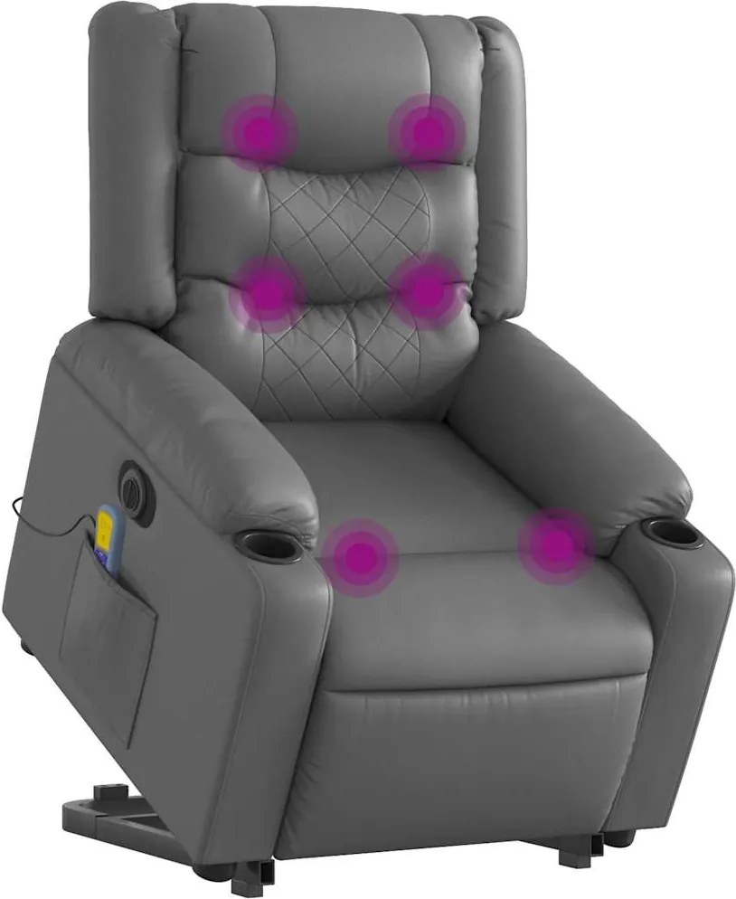 Elektrické zvedací masážní polohovací křeslo šedé umělá kůže 3206566
