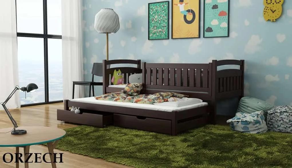 Dřevěná postel GALAXY  s úložným prostorem a výsuvným lůžkem  90x200cm -  OŘECH