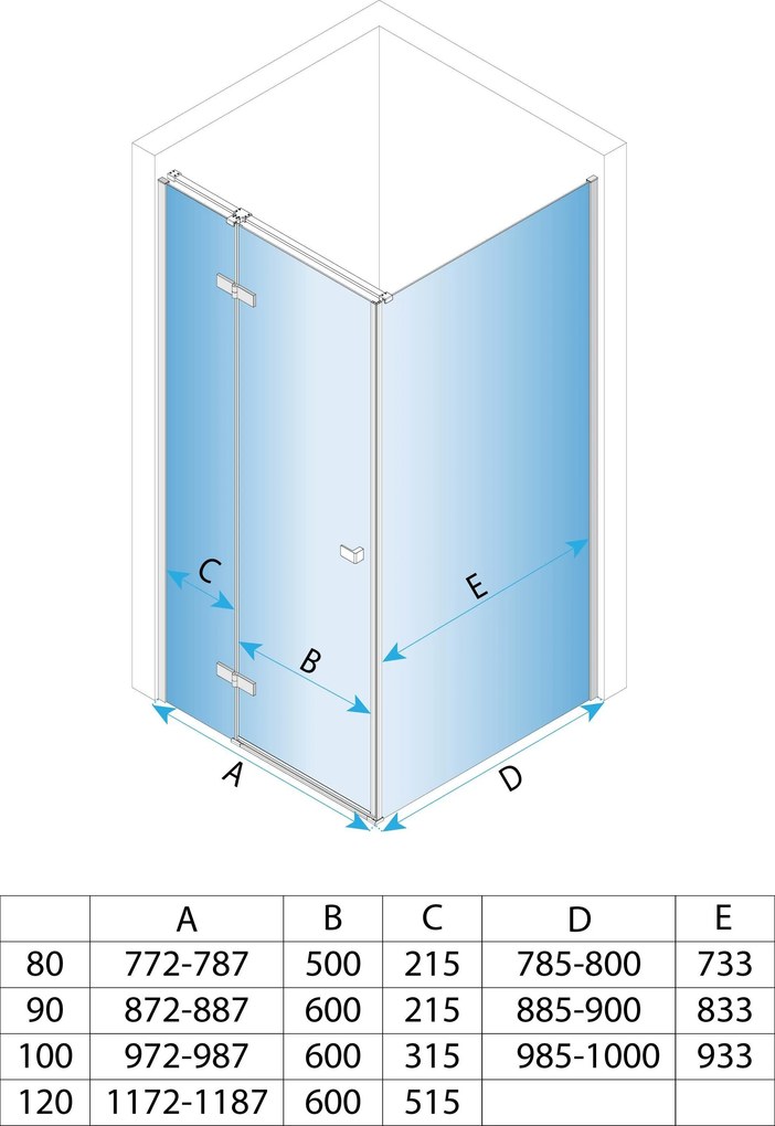 Obdélníkový sprchový kout REA ATLAS PRAVÝ 100/dveře x 90/zástěna cm, chrom/transparent - bez vaničky