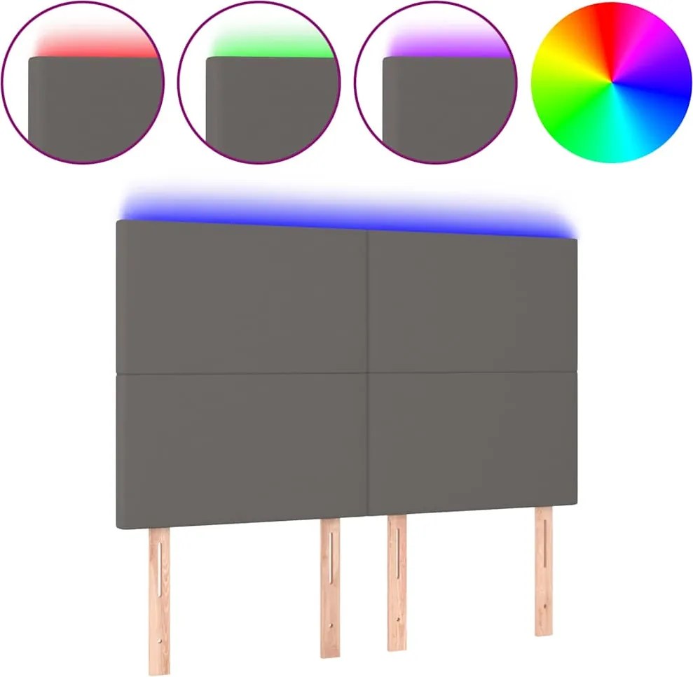 Čelo postele s LED šedé 144x5x118/128 cm umělá kůže 3122238