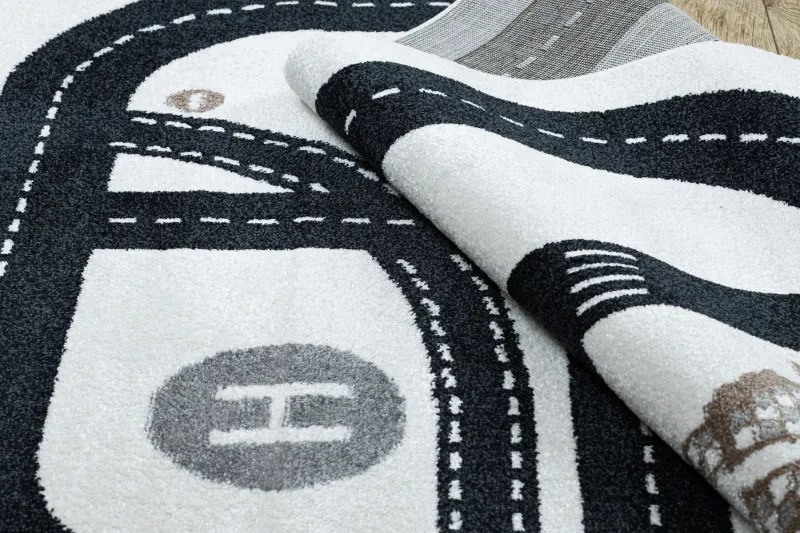 Dywany Łuszczów, Dětský kusový koberec Fun Track cream, 200x290, černobílá, dětský pokoj