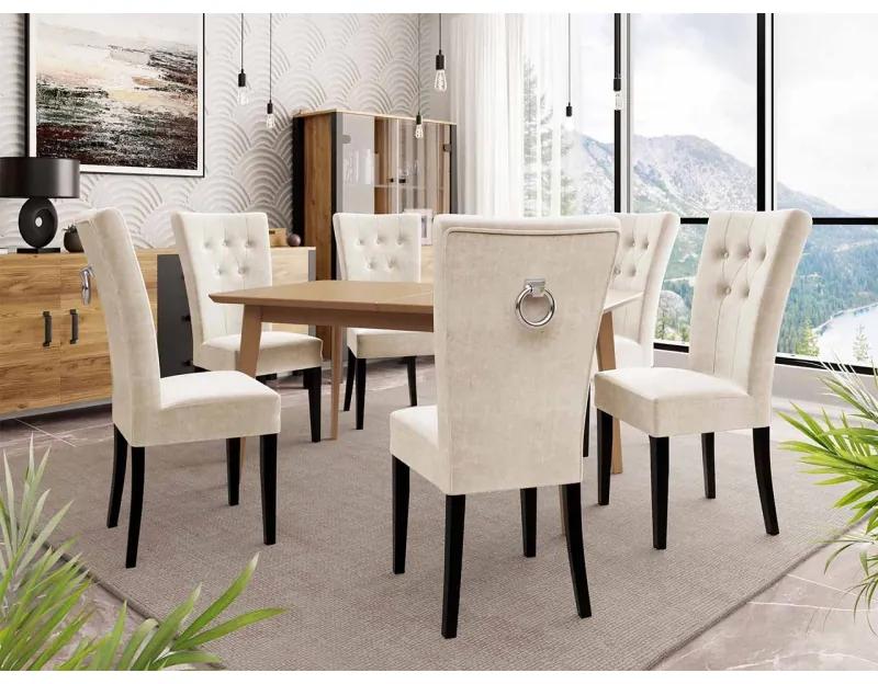 Rozkládací stůl 140x80 se 6 židlemi ST67, barva: natura, barva: černá, Klepadlo: zlaté, Potah: Magic Velvet 2225