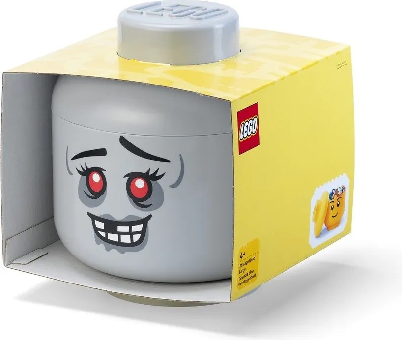 Šedý plastový dětský úložný box ø 24x27 cm Head Zombie L – LEGO®