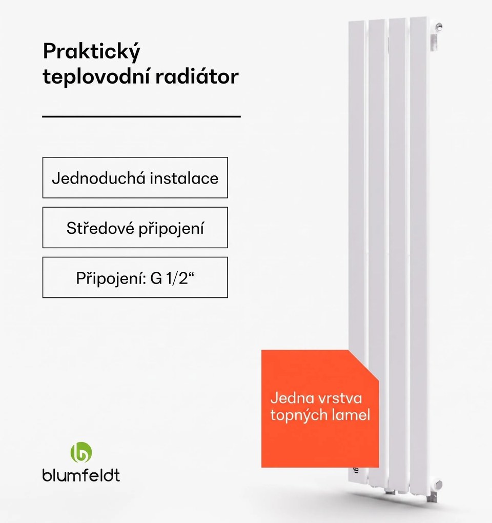Blumfeldt Ontario, radiátor, 30 x 120, připojení 1/2", instalace na zeď, 733 W