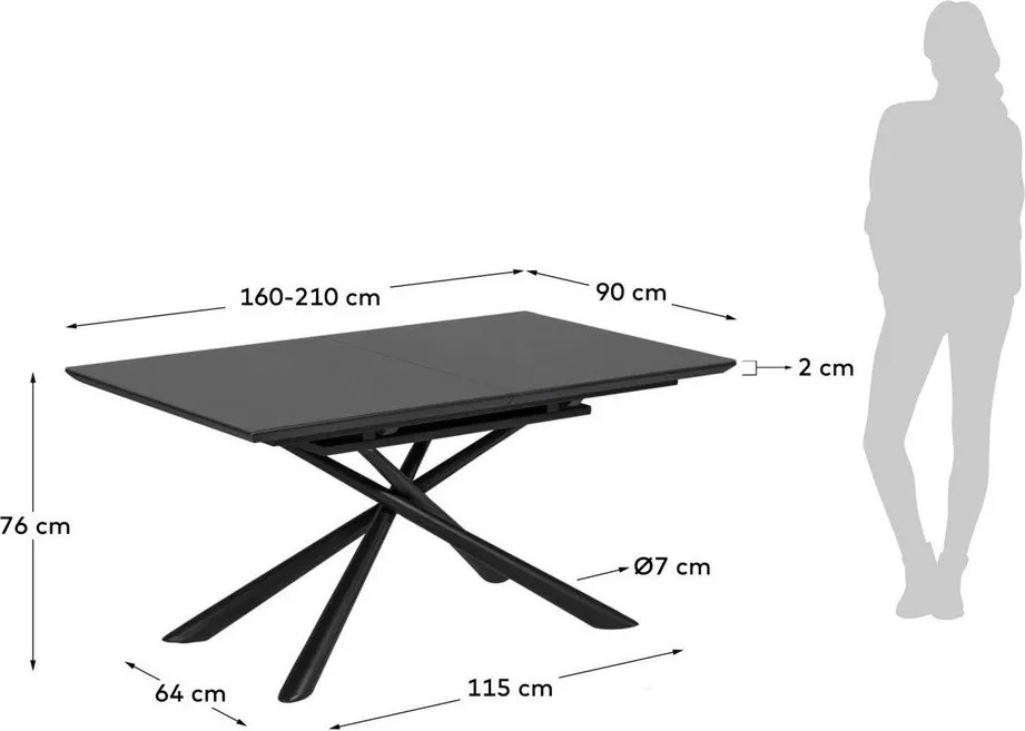 Rozkládací jídelní stůl s přídavnou deskou s keramickou deskou 90x160 cm Theone – Kave Home
