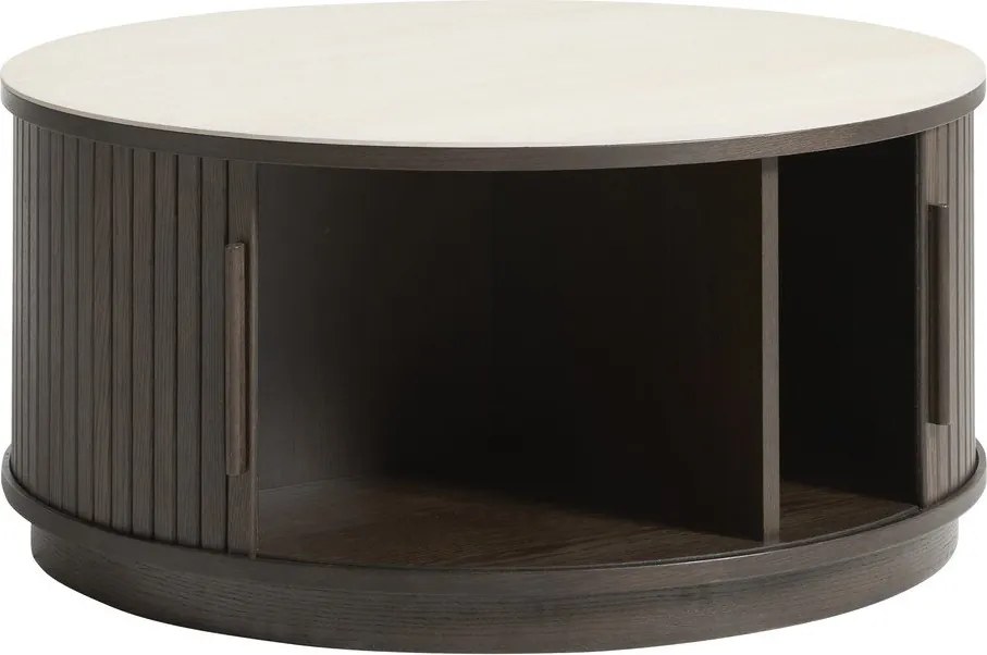 Kulatý konferenční stolek s keramickou deskou v tmavě přírodní barvě ø 85 cm Enna – Unique Furniture