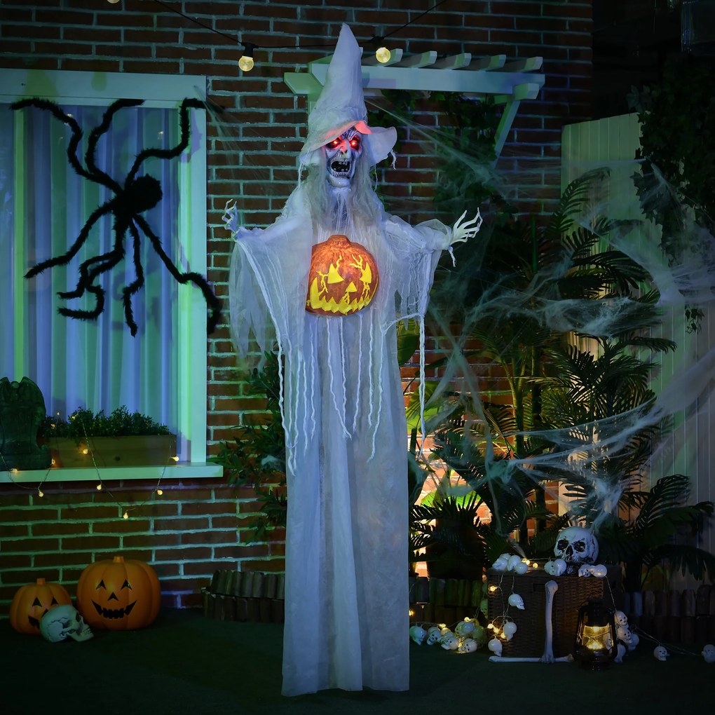 HOMCOM Halloween duch, Halloween dekorace, zvuková funkce, s pohybovým senzorem a LED světly, 60 cm x 18 cm x 183 cm
