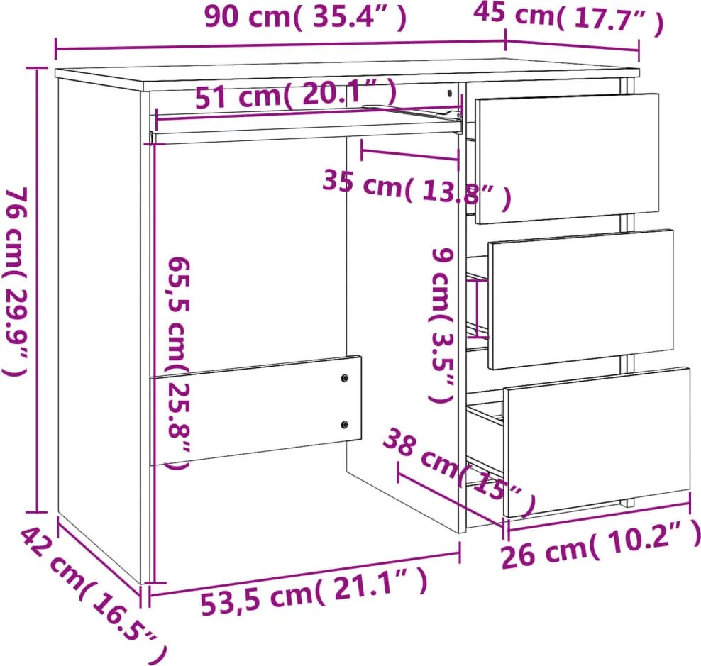 vidaXL Psací stůl 90 x 45 x 76 cm dřevotříska [801375] Barva: dub sonoma