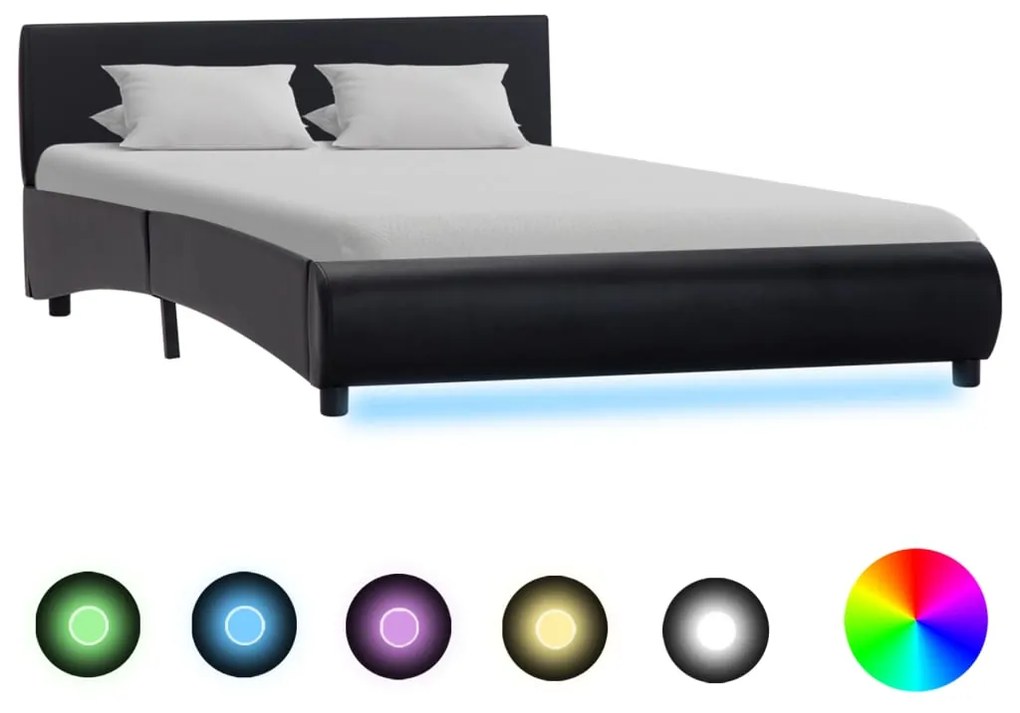 285483 vidaXL Rám postele s LED světlem černý umělá kůže 140 x 200 cm