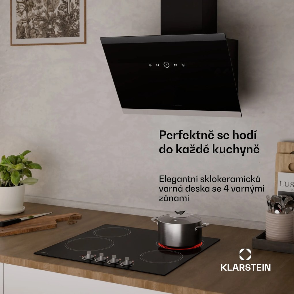 Klarstein EasyCook sklokeramická varná doska | 4 varné zóny | 6000 W | 11 úrovní výkonu | 60 cm