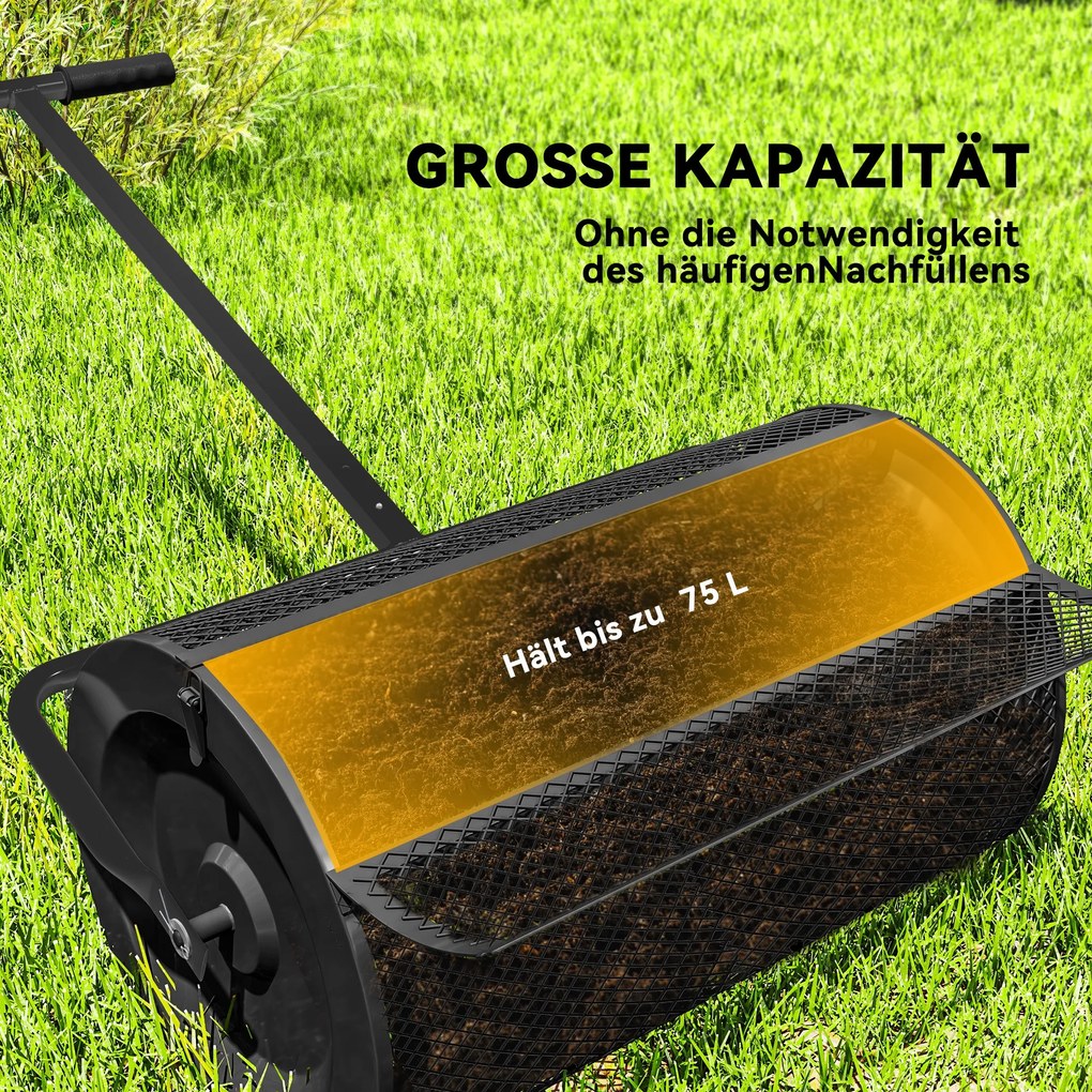 Kompostér Outsunny 75L 61x40cm - Rozmetadlo hnojiv pro zahradu s T-rukojetí, kovová síťka a rozmetadlo pro rašelinu