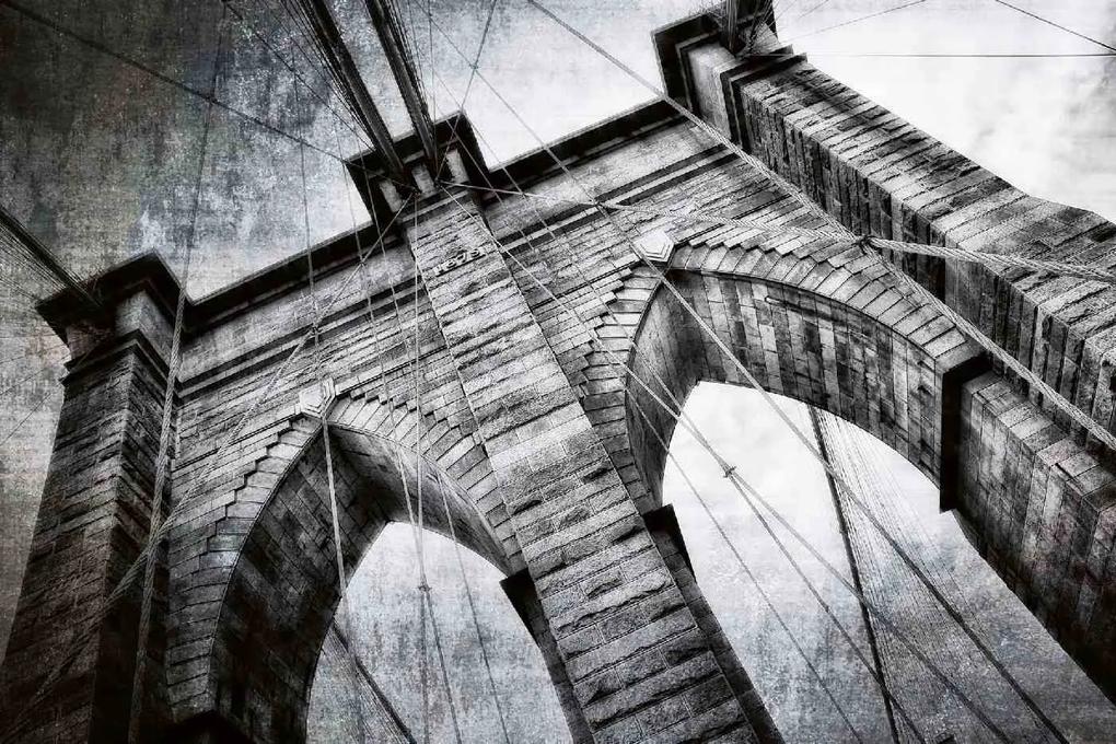 DIMEX | Samolepicí vliesová fototapeta na zeď Monochromatický Brooklynský most MA-5-3001 | 375 x 250 cm | bílá, černá