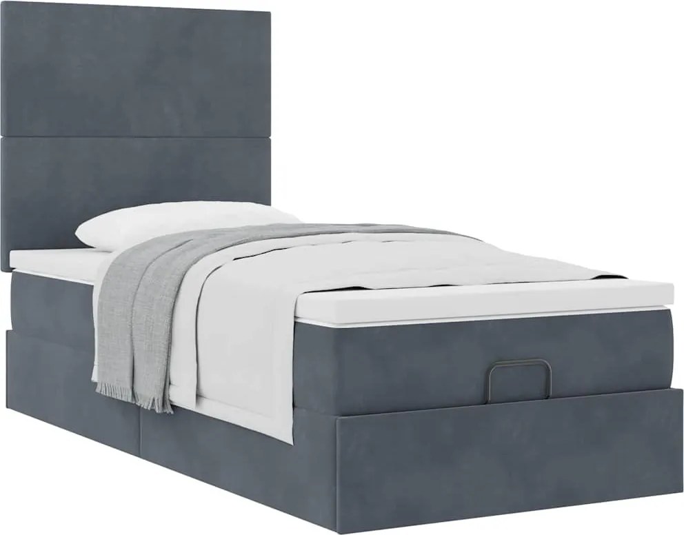 Osmanský rám postele s matracemi tmavě šedá 80x200cm samet 3313362