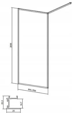 Cersanit Larga, Walk-In sprchová zástěna 90x200 cm, 8mm průhledné sklo, chromový profil, S932-135