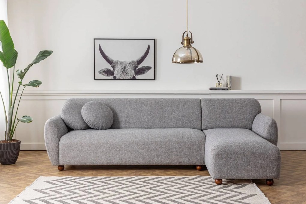Designová rohová sedačka Jamiya 273 cm světle šedá - pravá