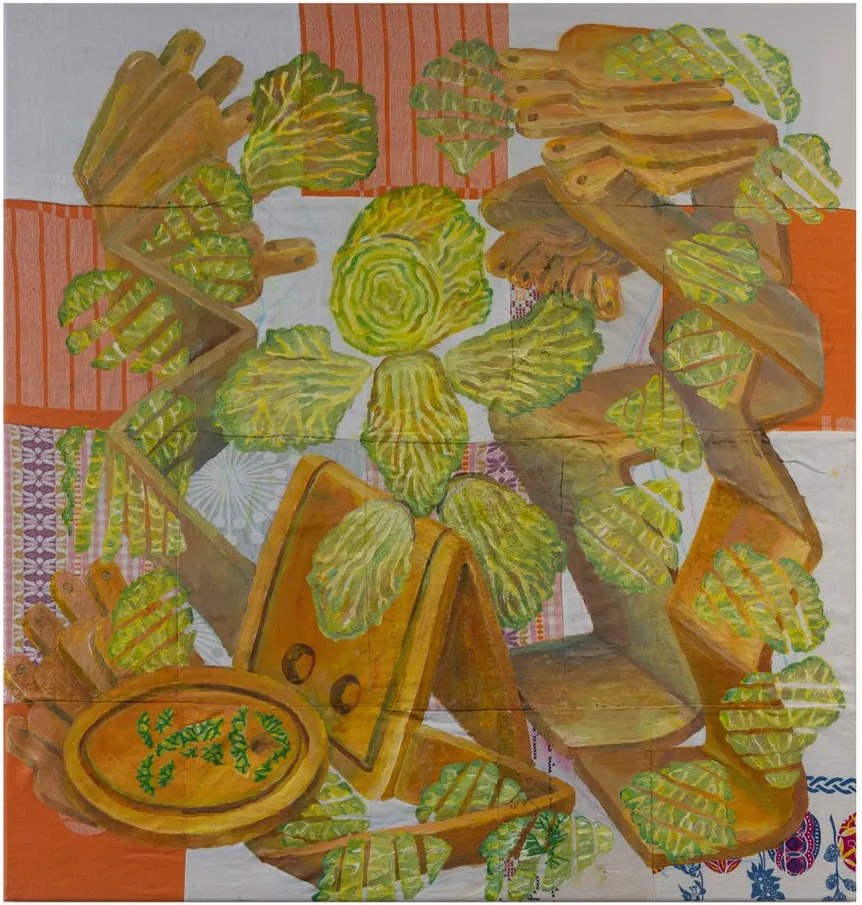 Daniela Krajčová | Krajanie šalátu Rám: Dubový, Velikost: 40 x 40 cm