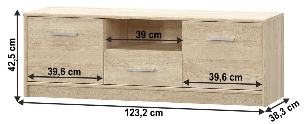 Kondela RTV stolek 2D1S, dub sonoma, TEYO