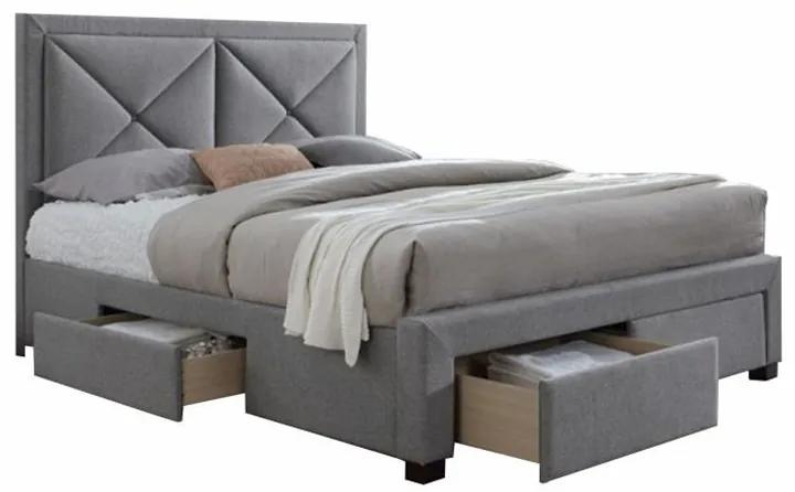 Tempo Kondela Luxusní postel s úložným prostorem, látka šedý melír, 160x200, XADRA