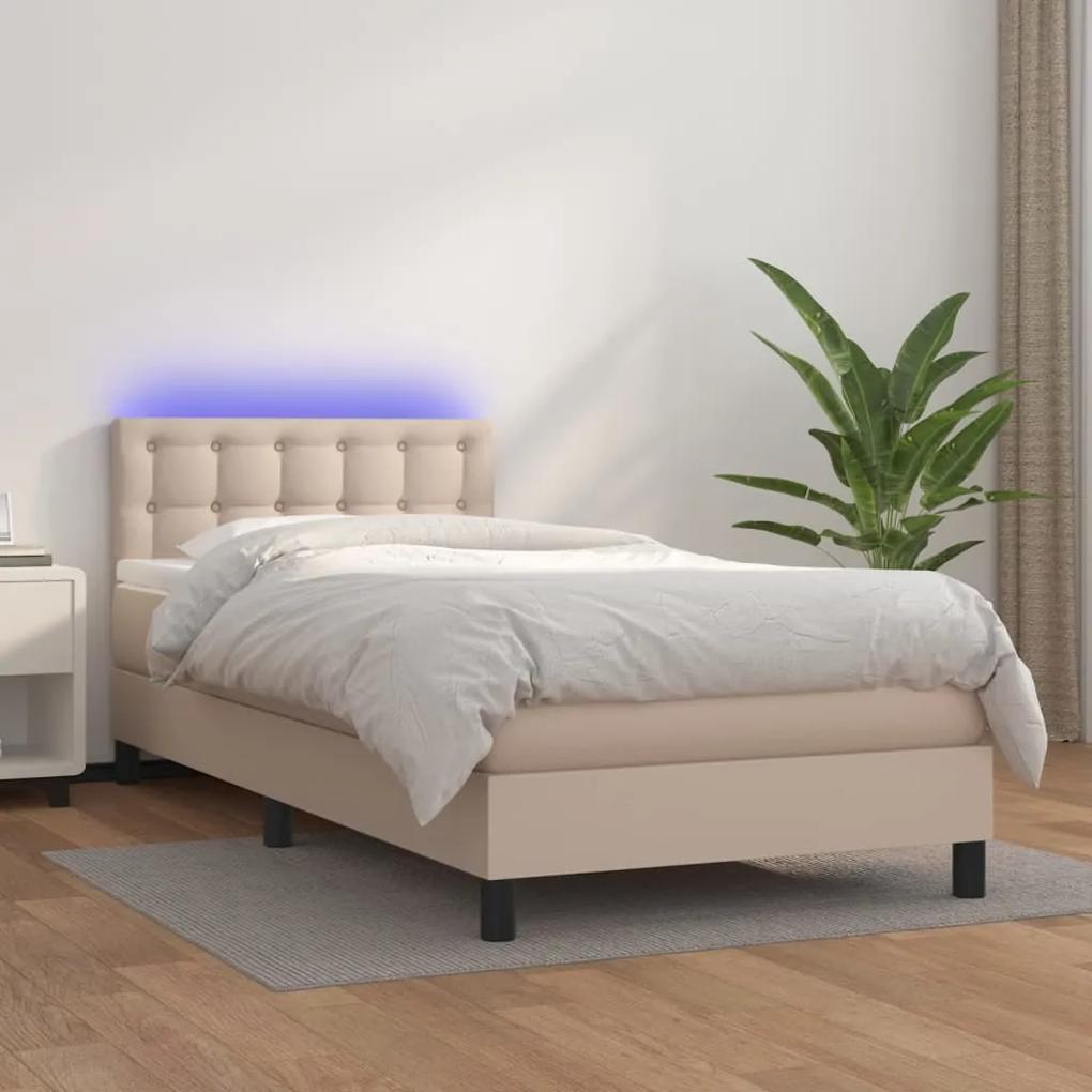 Box spring postel matrace a LED cappuccino 100x200cm umělá kůže,  3134212
