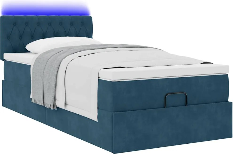 Osmanský rám postele s matrací tmavě modrá 90x200cm samet 3312672