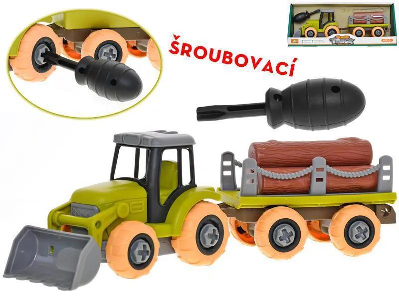 Traktor 28 cm šroubovací volný chod s vlečkou a kládami