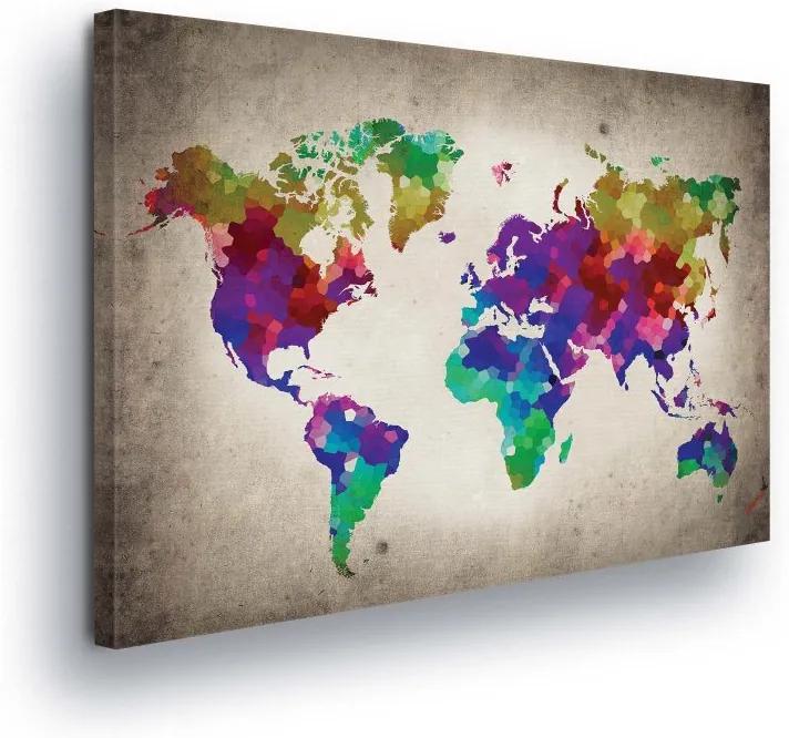 GLIX Obraz na plátně - Vícebarevná Mapa Světa 100x75 cm
