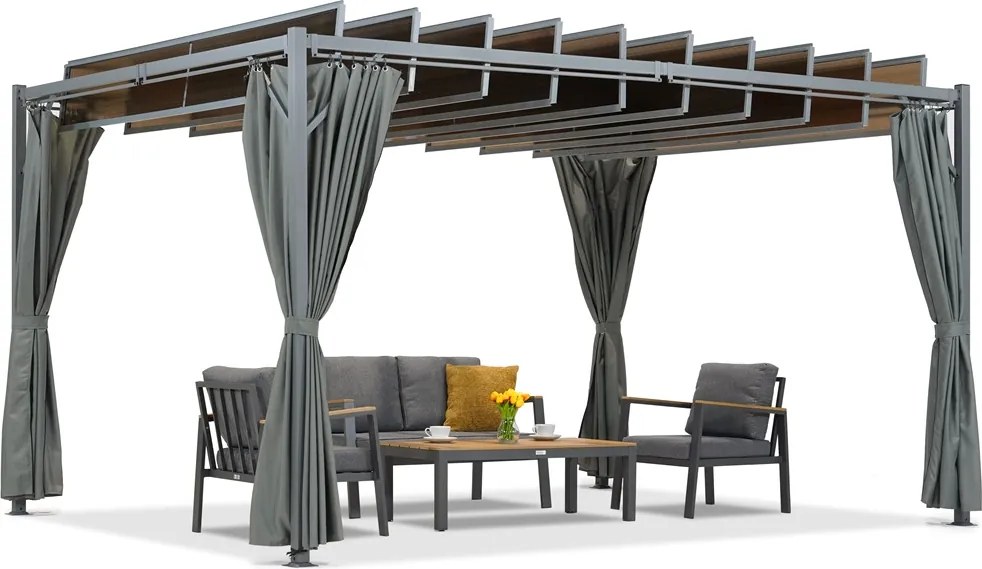 Antracitová pergola Paros 3x4 m se závěsy Garden Point