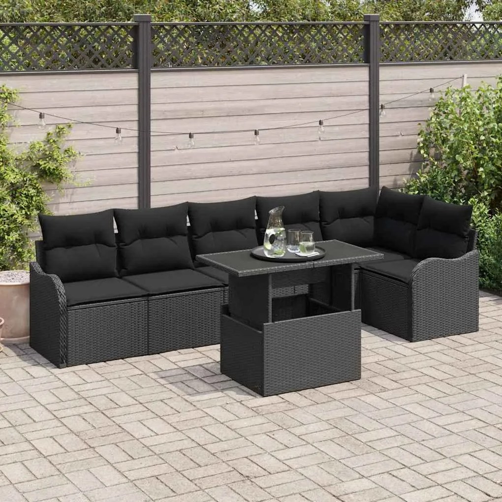 Set pohovek 7 ks Černá Poly ratan 3348479