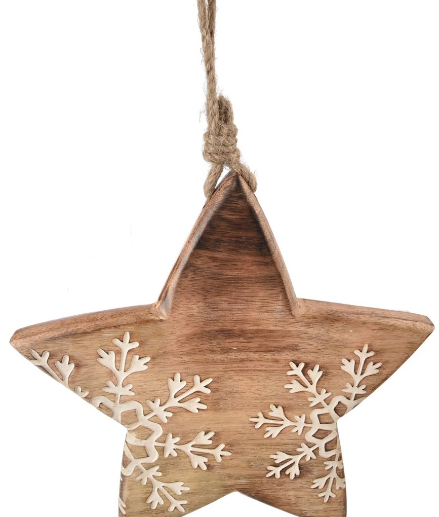 4Home Dekorace z mangového dřeva Snowflake Star, 20 cm