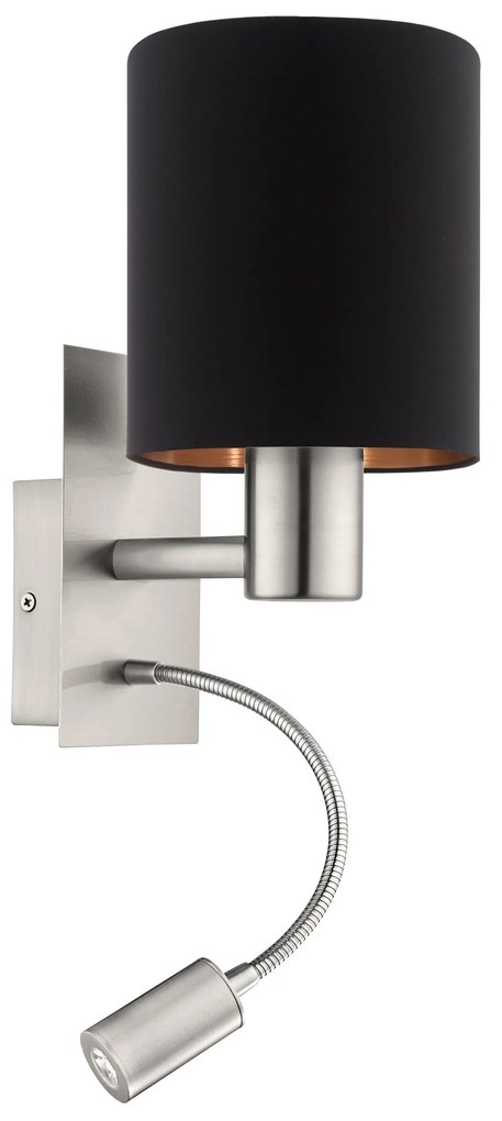 Eglo 96483 PASTERI black + copper - Nástěnná lampička se čtecí bodovkou + Dárek LED žárovka