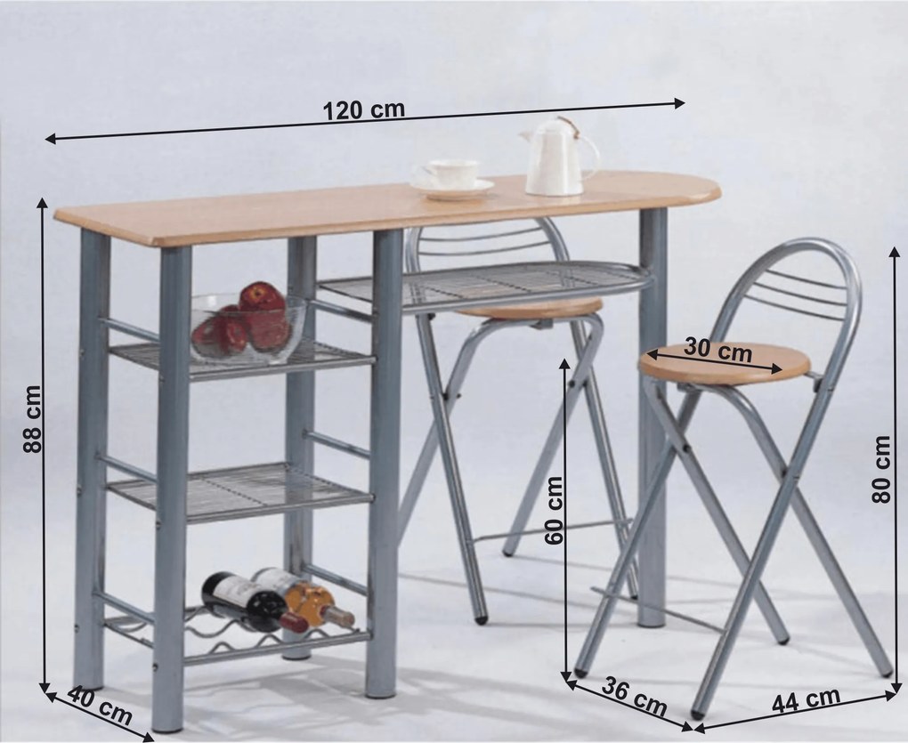 Komplet barový stůl + 2 židle, buk, 120x40 cm, BOXER