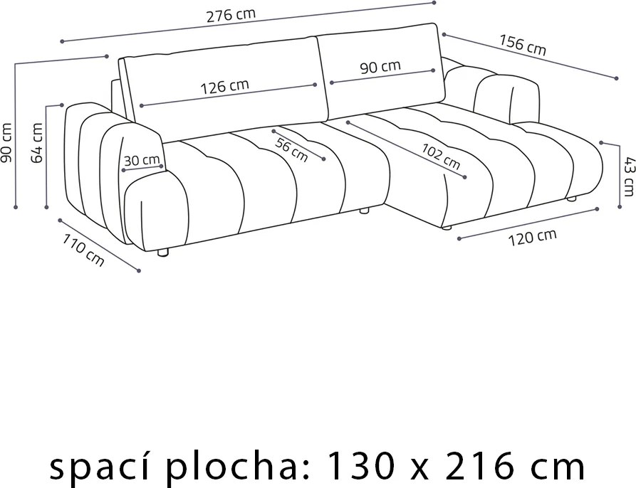 Sedací souprava HATI | 156x276 cm | rozkládací + úložný prostor | VÝBĚR TKANIN