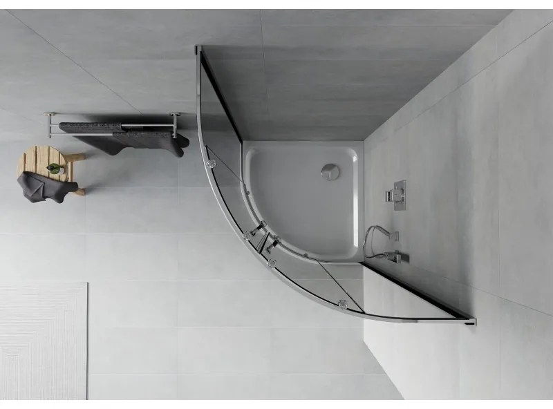 Mexen Rio půlkruhový sprchový kout 80 x 80 cm, Grafitově černá, Chromovaná + sprchová vanička Flat, Bílá - 863-080-080-01-40-411