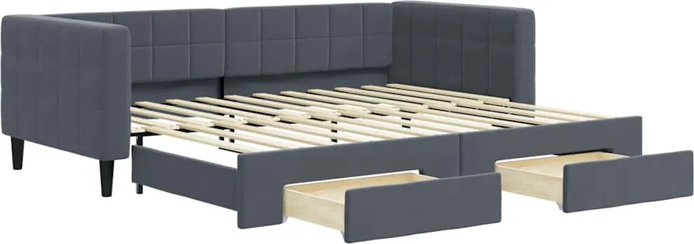 Válenda s přistýlkou a zásuvkami tmavě šedá 90 x 200 cm samet 3196740