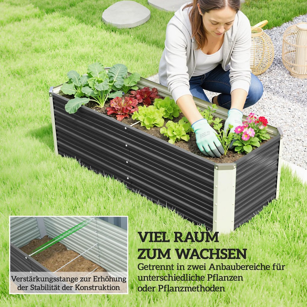 Outsunny vyvýšený ocelový zahradní záhonový truhlík 125x47x40cm uhlíkově šedý včetně rukavic na zeleninu a květiny | Aosom.de