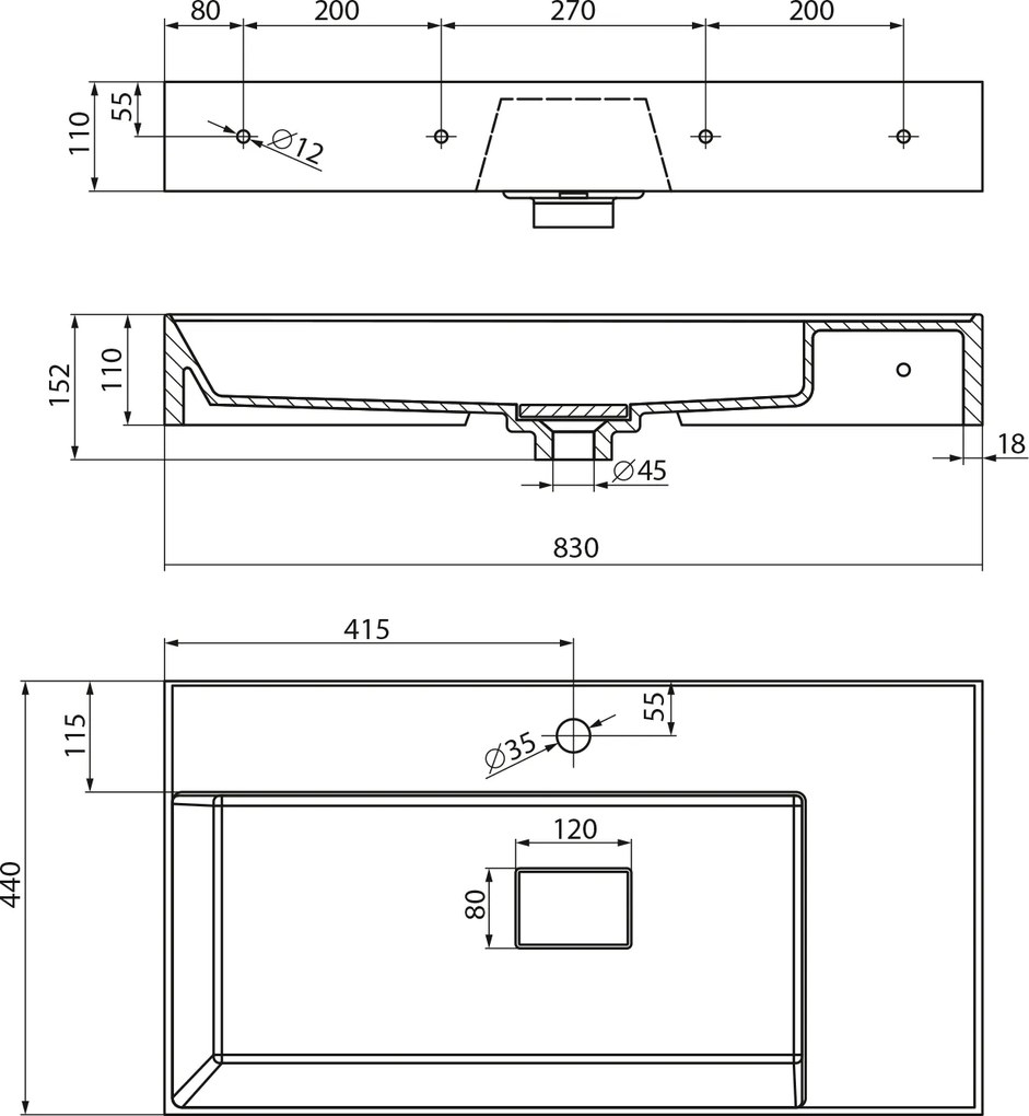 Sapho GODIVA 83 x 44 cm GU083L umyvadlo bílá