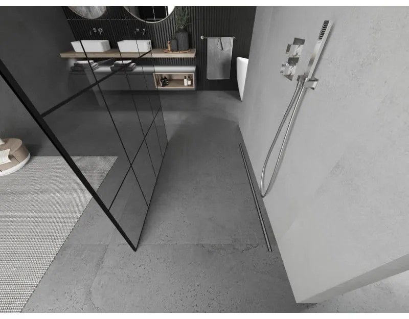Mexen Kioto, sprchová zástěna Walk-In 160 x 200 cm, 8mm sklo černý vzor, chromový profil, 800-160-002-01-77