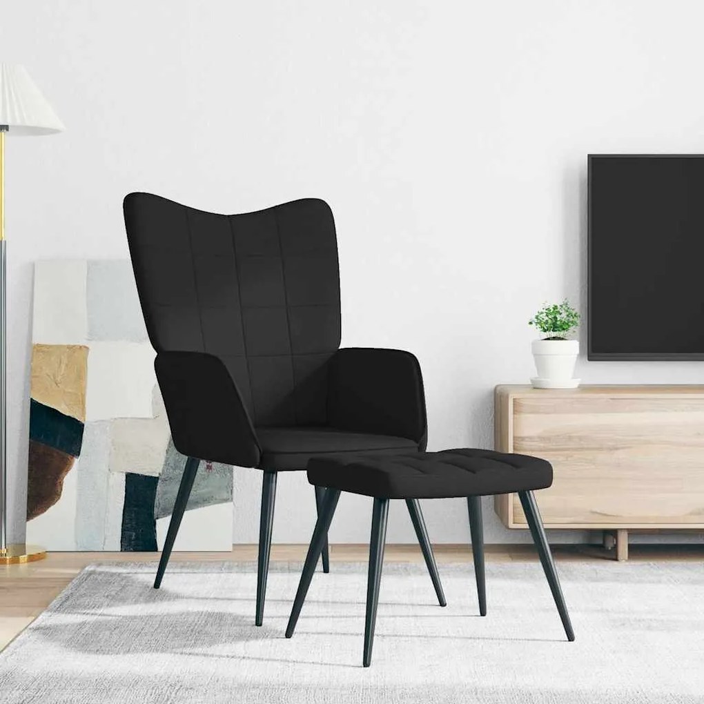 Relaxační židle se stoličkou černá textil 327958