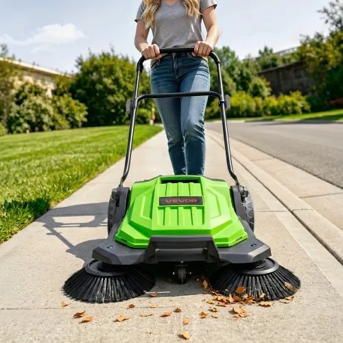 Ruční zametací stroj s ručním tlačením, Se záběrem 650 mm VEVOR – Zelená