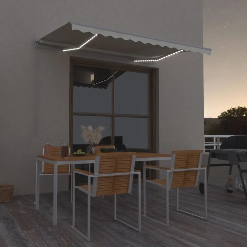 Ručně zatahovací markýza s LED světlem 350 x 250 cm krémová 3068882