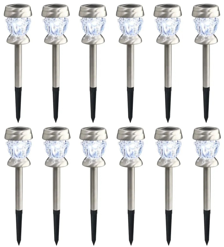 Stojací solární lampy 12 ks - LED žárovky | bílé