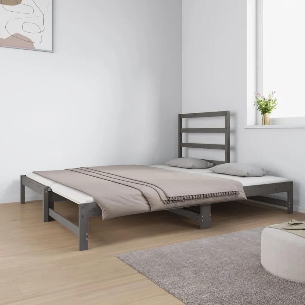 Výsuvná postel šedá 2x (90 x 190) cm masivní borovice,  3124749