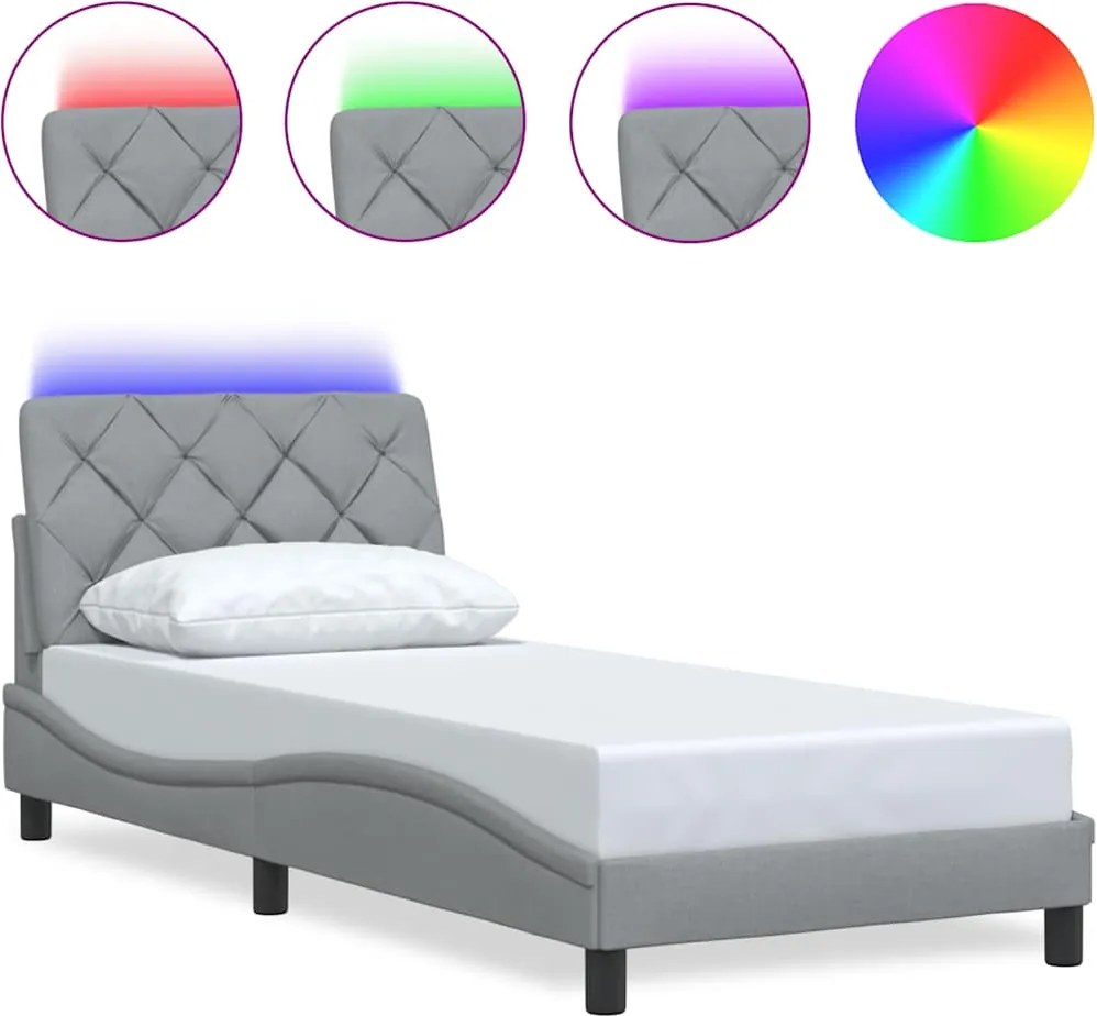 Rám postele s LED bez matrace Světle šedá 90x190 cm Látka 3310636