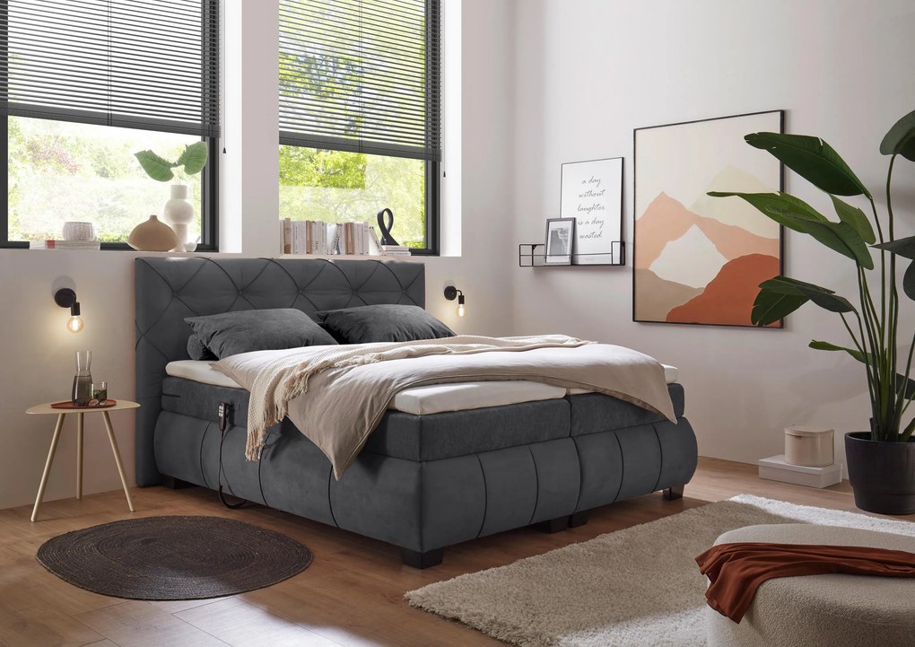 XXXLutz POSTEL BOXSPRING, 180/200 cm, antracitová MID.YOU - Manželské postele - 002220057801