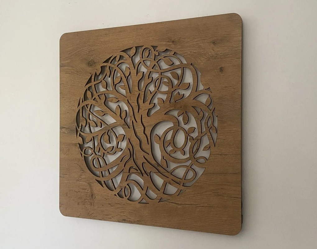 Li-Go "Strom života" světelný obraz s baterií 62x62cm varianta: ovládání na obraze bez dálkového ovladače, provedení: dub světlý